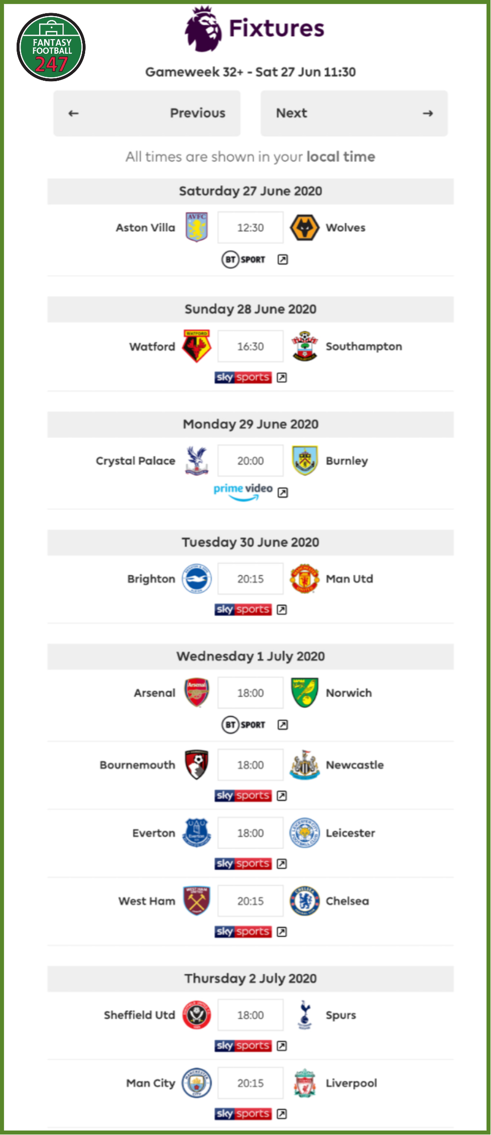 Fantasy Football Live Match Chat and FF247 Site Team Gameweek 32 ...