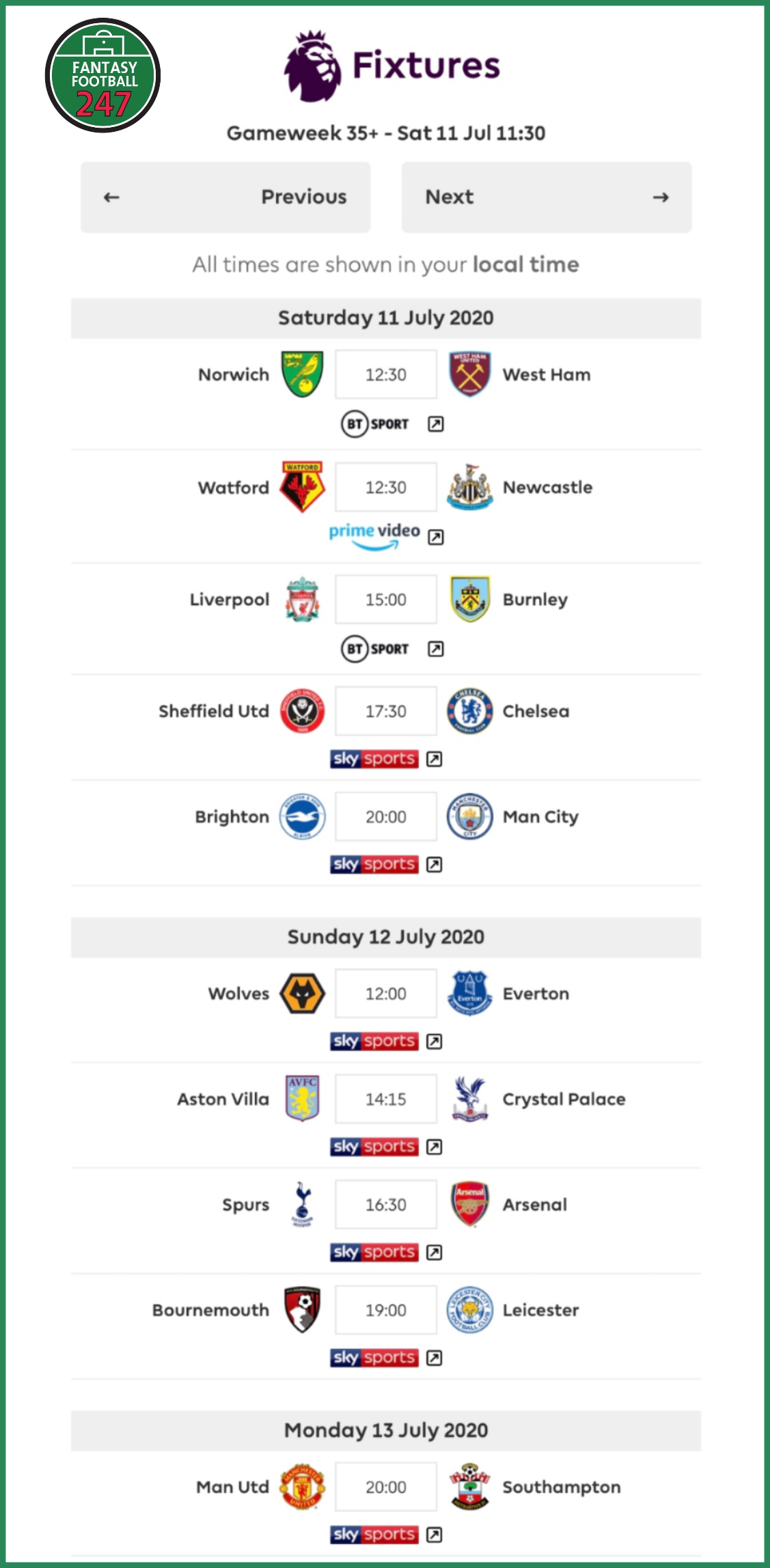 Fantasy Football Live Match Chat and FF247 Site Team Gameweek 35 ...